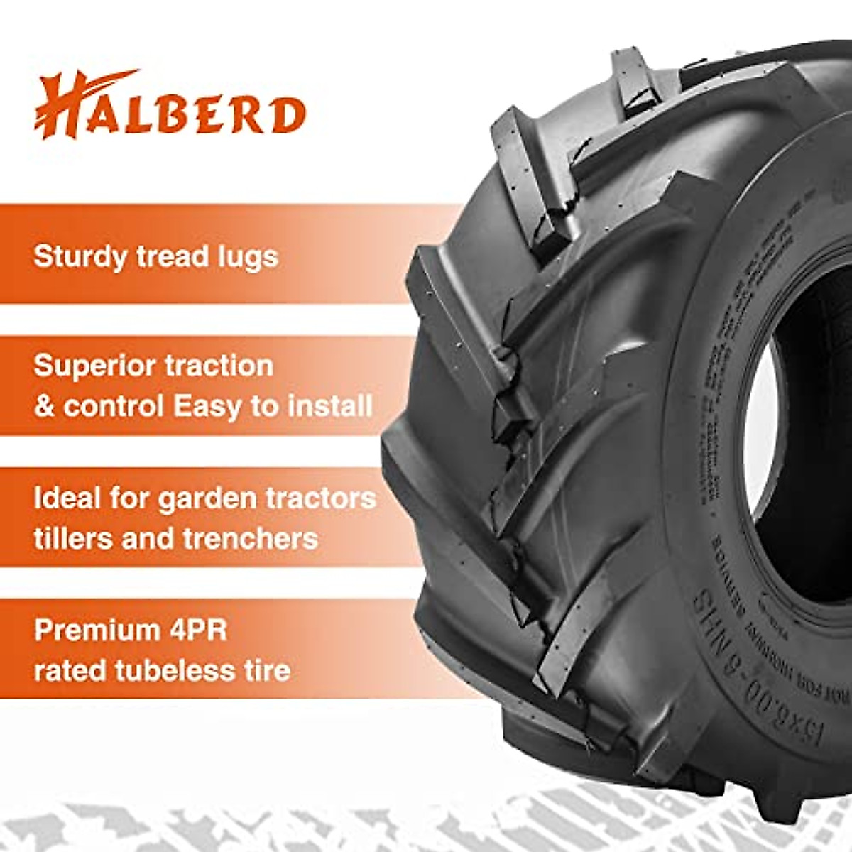 HALBERD Set of 2 15x6.00-6 Tractor Tires Lawn Mower Garden Tires 4PR Great Traction for Garden Tractors Riding Mower Golf Cart Excavators