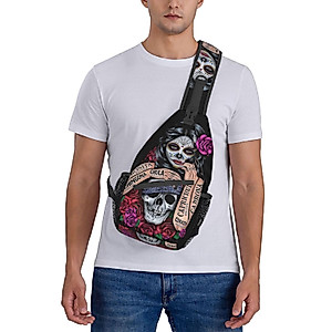 Fosgzif Crossbody Bag Sling Shoulder Backpack for Men Women Day of the Dead Sugar Skull Unisex Small Hiking Backpack Durable Hiking Daypack for Sport Casual Walking Biking Travel Cycling