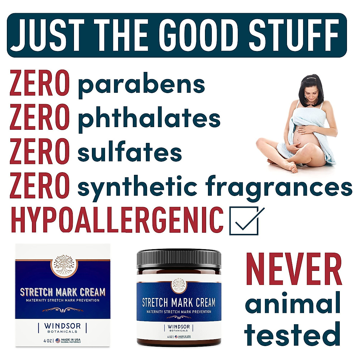 Pregnancy Stretch Mark Prevention Cream - Moisturizing Belly Stretch Mark Cream Remover Rich in High-Potency Cocoa, Aloe, Shea Butter - Hypoallergenic Nourishing Pregnancy Must Have Skin Care - 4oz