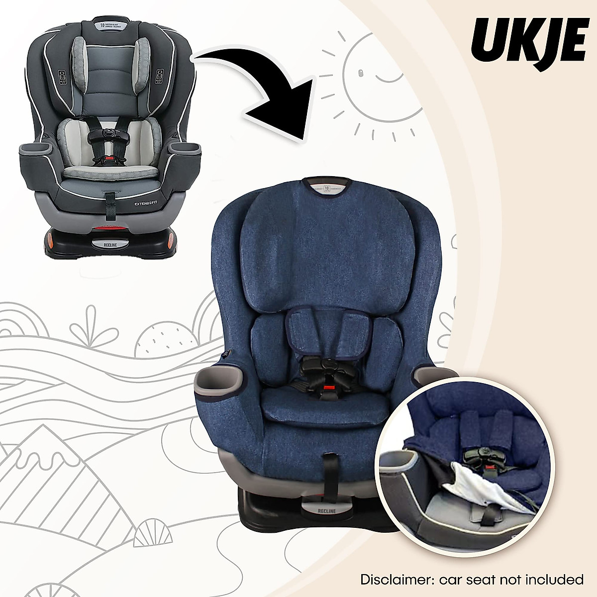 UKJE Liner Car Seat Cover Compatible with Graco Extend2Fit Convertible Car Seat, CPSC Standard Compliant, Toddler & Child Protector, Car Seat Cover Liner, Washable Car Seat Cover - (Blue)