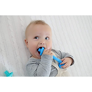 Giftty Teething Tube with Safety Shield - Baby Hollow Teether Sensory Toys & Gum Massager for 3-12 Months Boys Girls, BPA-Free Food-Grade Silicone, 1 Pair with 4 Cleaning Brush Included(Emerald+Gray)