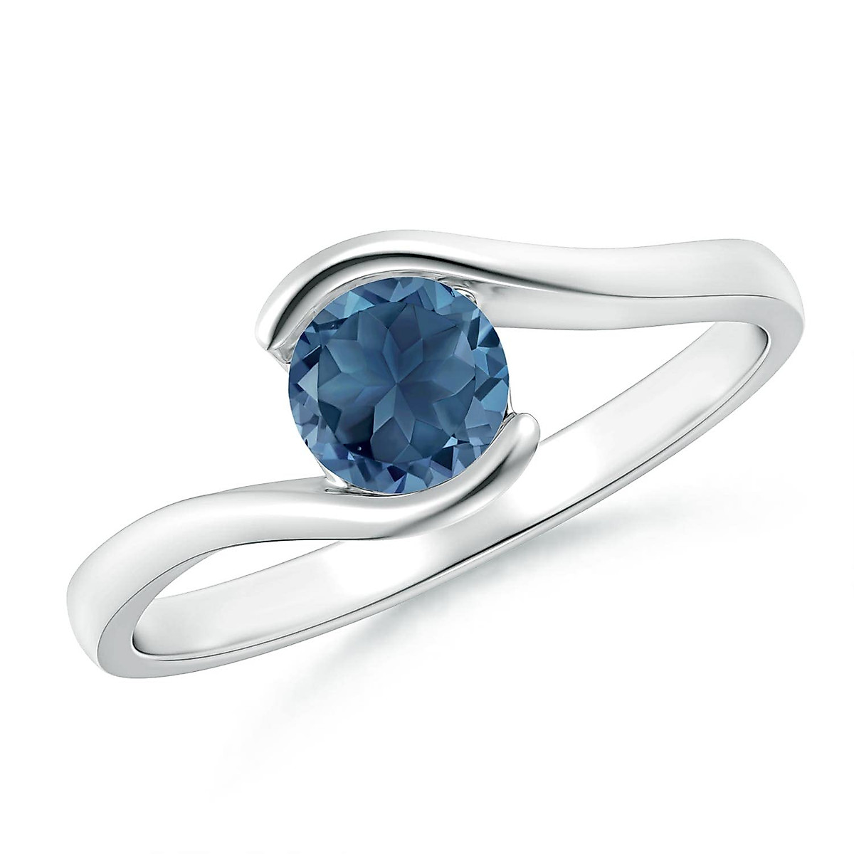 Angara Natural London Blue Topaz Solitaire Ring for Women in Sterling Silver Size-7.5 (Grade-A | Size-8mm) | December Birthstone Jewelry Gift for Women | Birthday | Wedding | Anniversary | Enagagement
