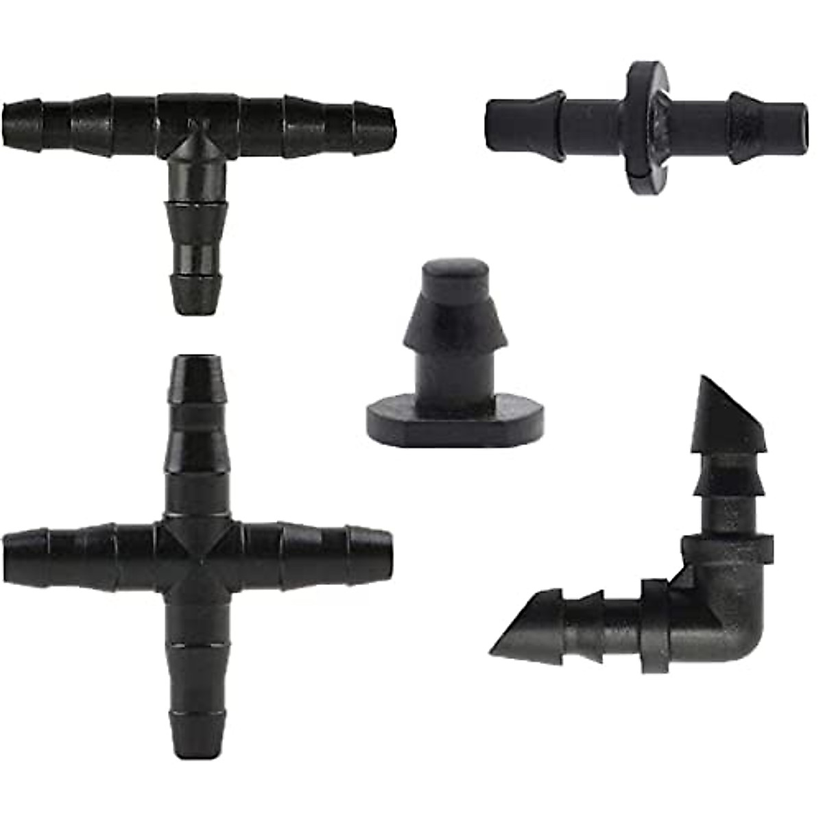 200pcs Irrigation Fittings Kit, Kalolary Drip Irrigation Barbed Connectors for 1/4-Inch Tubing Flower Pot Vegetable Garden Lawn Water Hose Irrigating