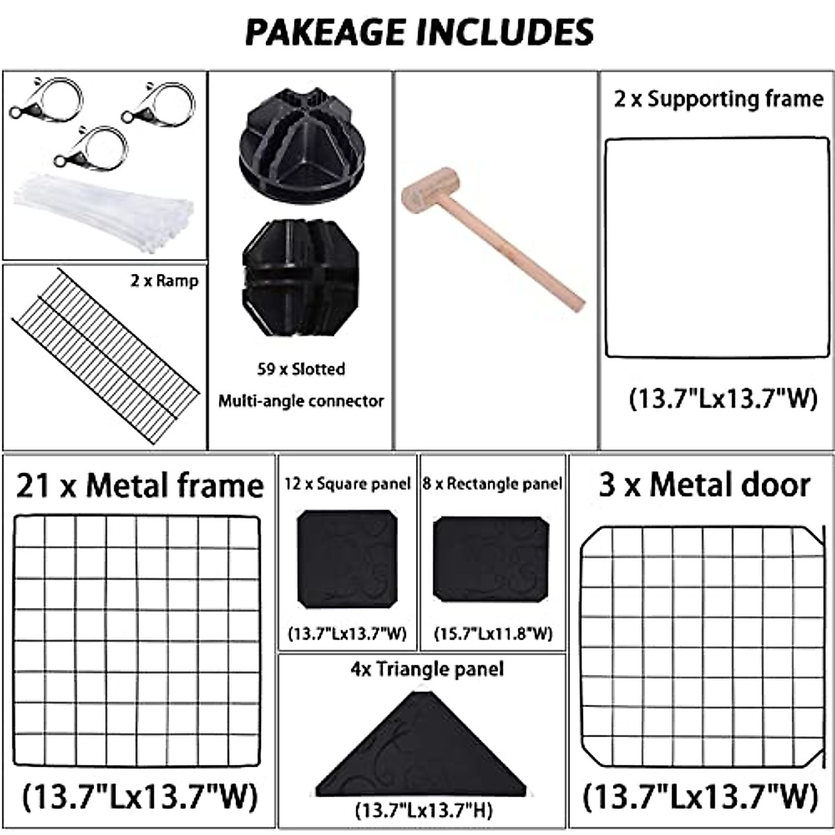 PINVNBY Metal Mesh Small Animal Cage 3-Tier Rabbit Wire Pen Fence with Ramps Pet House with Doors Cats Playpen for Kitty Puppy Bunny for Indoor Use (Black)