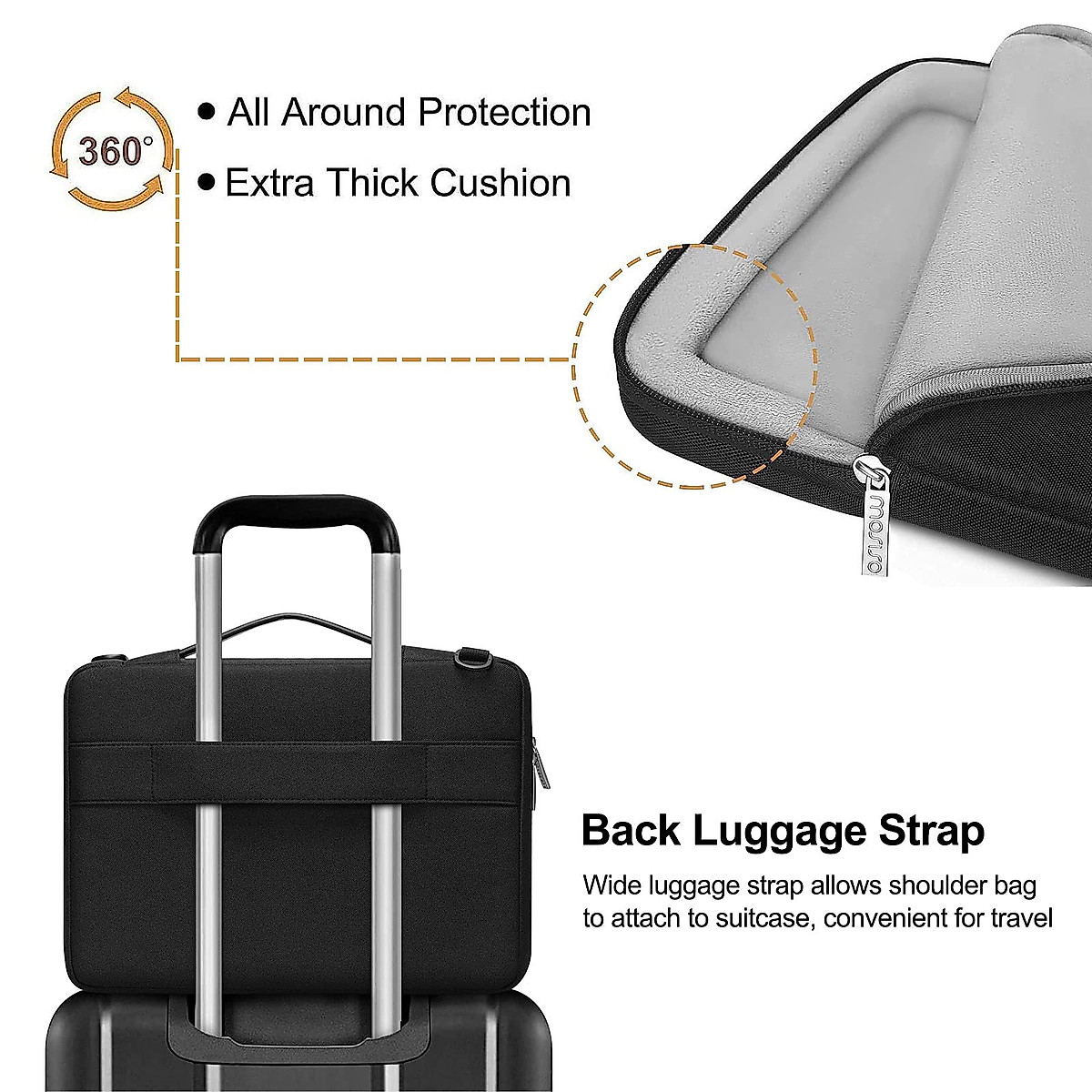 MOSISO 360 Protective Laptop Shoulder Bag Compatible with MacBook Air/Pro,13-13.3 inch Notebook, Compatible with MacBook Pro 14 M4 M3 M2 M1,Side Open Sleeve with Horizontal&Vertical Pockets, Black