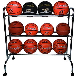 Champion Sports Three Tier Basketball Storage Cart Rack, 12 Ball Capacity (Silver)