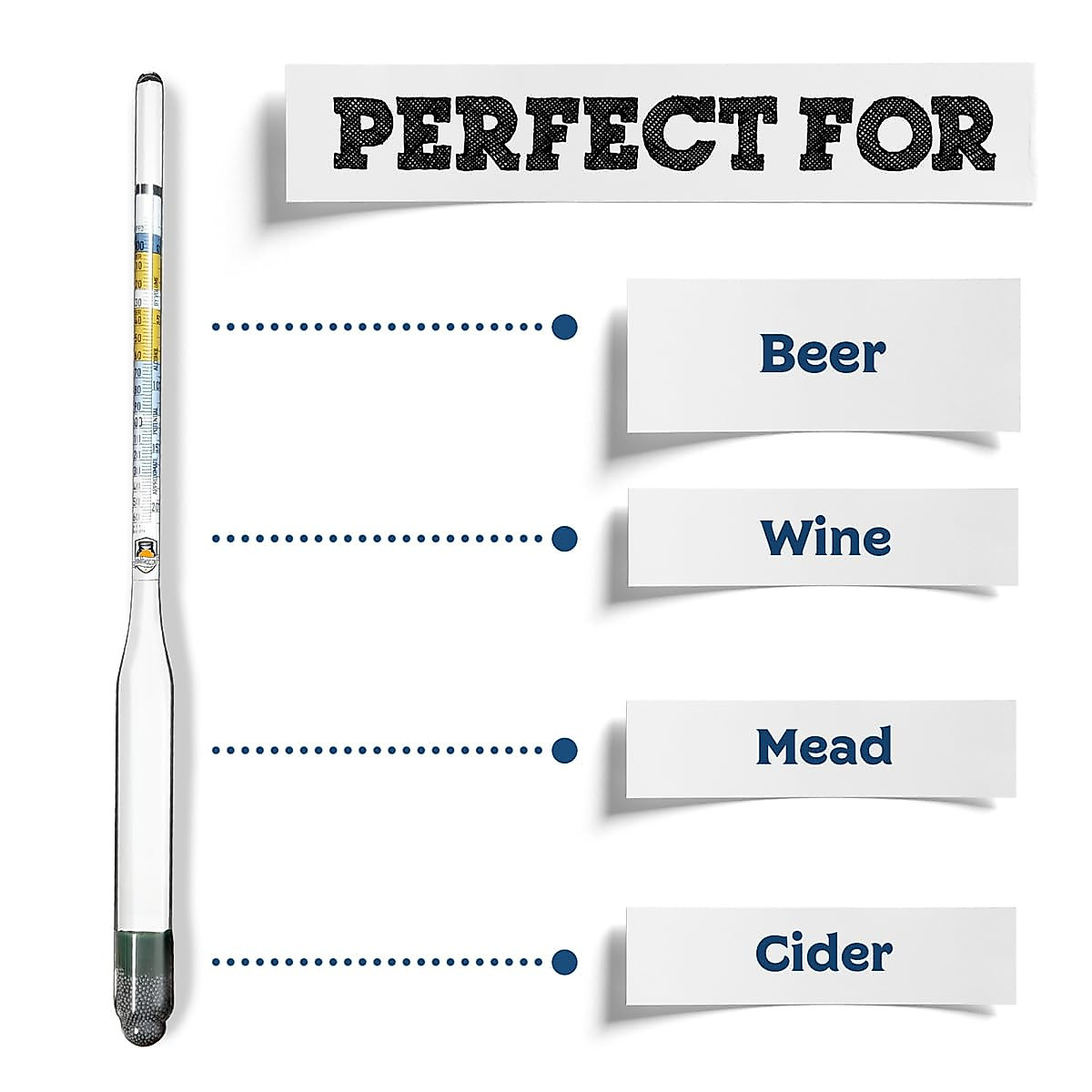 Fermentaholics Hydrometer | Monitor and Test Your Homebrew | Homebrewed Beer, Wine, Mead, Cider, and More | Easily Measure Specific Gravity