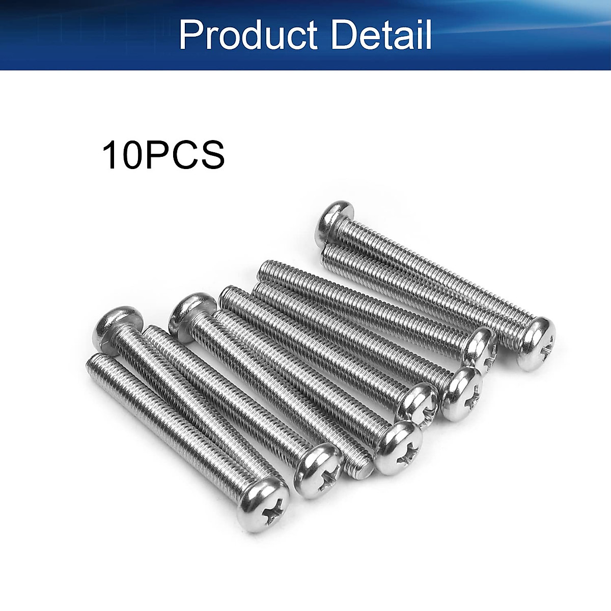 Yinpecly M5 x 40mm Machine Screws Pan Phillips Cross Head Screw 304 Stainless Steel Fasteners Bolts Silver Gray 10Pcs