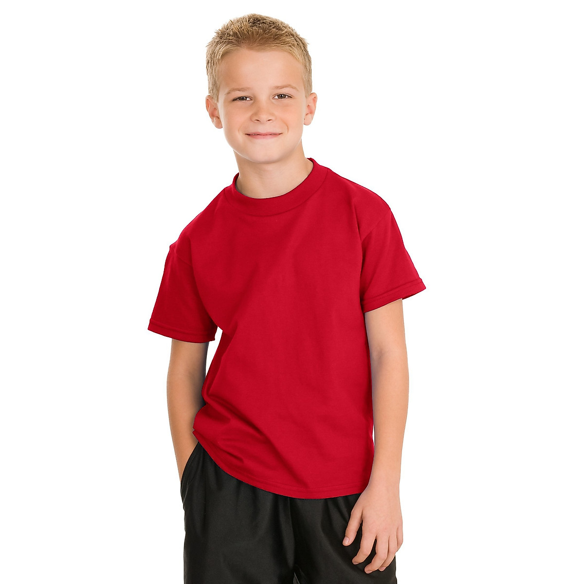 Hanes boys Cotton T-Shirt(5450)-Deep Red-XS