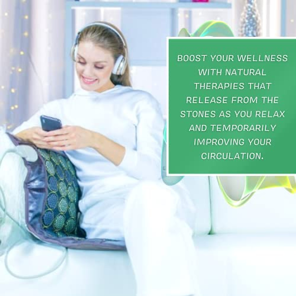 HealthyLine Far Infrared Light Electric Heating Pad for Pain Relief - 50 Pieces Natural Jade and Tourmaline Gemstones - Negative Ions, Flexible Mat - FSA or HSA Eligible