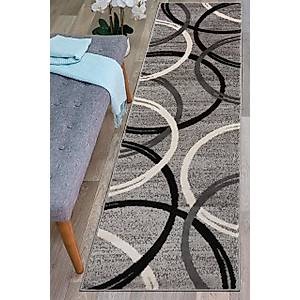 Rugshop Modern Wavy Circles Design Runner Rug 2' x 10' Gray