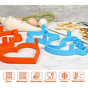 Kamehame Silicone Pancake Molds for Heart, Star, Dinosaur, Unicorn Shape Pancakes, 4 Pack Nonstick Pancake Shaper for kids, Fun Cake Ring Mold for Griddle Cooking