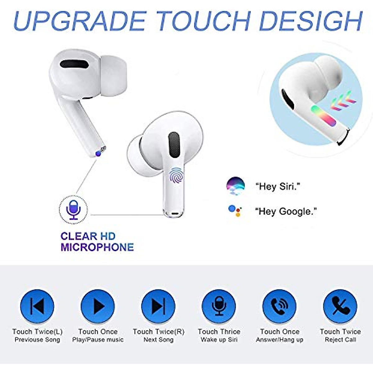 Wireless Earbuds Bluetooth Headphones with Charging Case Noise Cancelling 3D Stereo Headsets Built in Mic in Ear Ear Buds IPX5 Waterproof Air Buds for iPhone/Android/airpod pro case