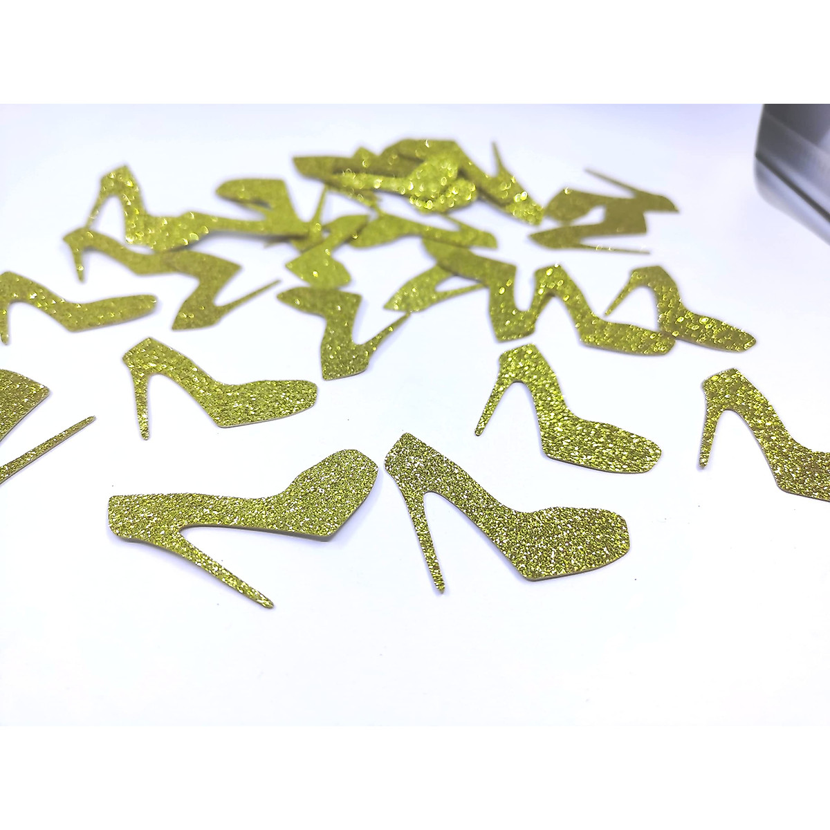 100 Counts High Heel Glitter Paper Cutouts Confetti for Bachelorette Party Decorations Wedding Bridal Shower Table Scatter - Gold