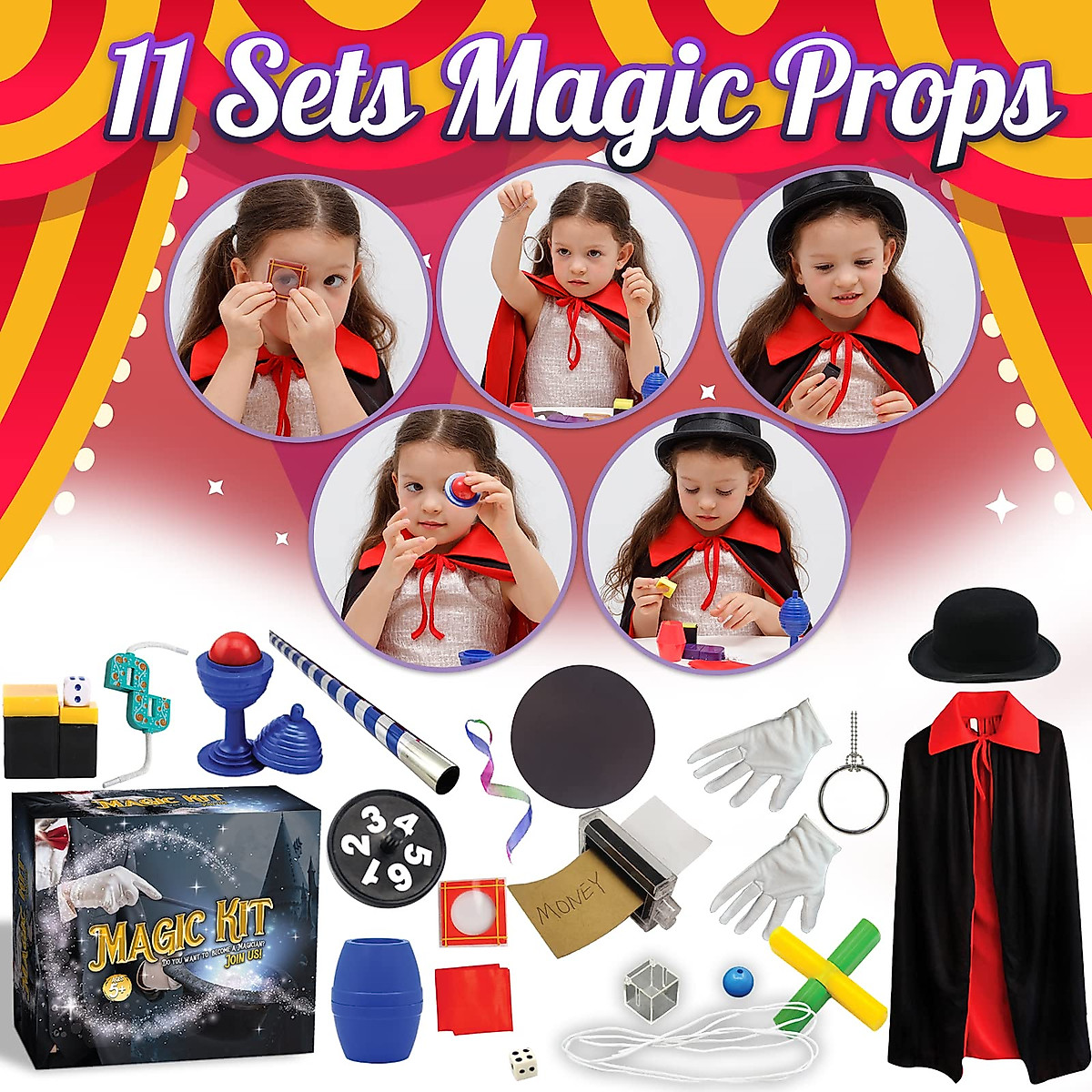 GraceDuck Magic Tricks Kit for Kids - Dress Up & Pretend Play Magician Dress Up Fun Stuff Outdoor Indoor Games for Boys Girls Toddlers Ages 5 6 7 8 9 10 11 12 Years Old