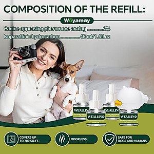 Woyamay Dog Calming Diffuser Kit - Dog Pheromones for Anxiety Relief-5-in-1 Kit with 1 Diffuser+4 Refill Vials (48ml) - Up to 120 Days of Stress Reduction, Reduces Separation Anxiety and Aggression