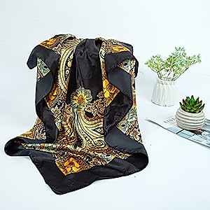 2 PCS Womens Satin Scarf Large Square Silk Feeling Head Hair Scarves Wraps for Sleeping 35 x 35 inches,Black&Wine Red