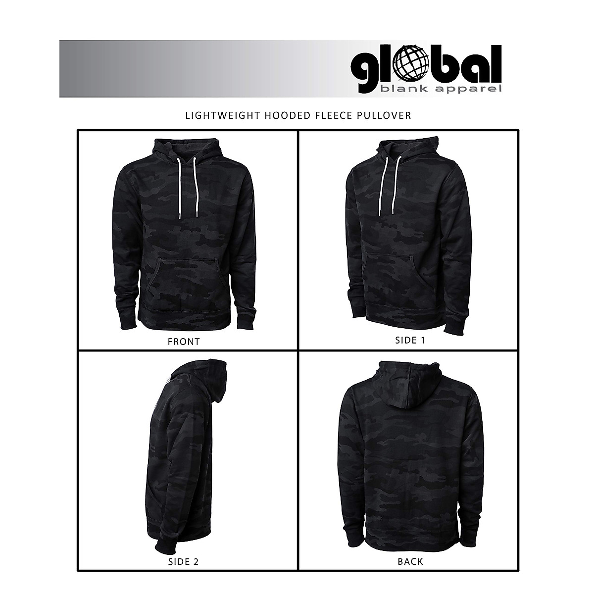 Global Blank Mens Pullover Hooded Sweatshirts Plain Hoodie for Men and Women Sweatshirt Hoodies, Camo Black, X-Large