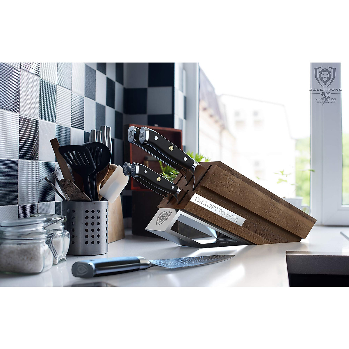 The Shogun Series X 5-Piece Knife Block Set Bundled with The Dalstrong Premium Whetstone Kit - #1000/#6000 Grit with Stand