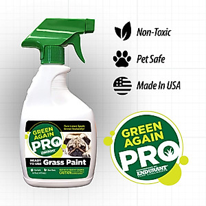 Pre-Mixed Grass and Turf Paint - All Natural Pet-Friendly Lawn Colorant Turns Spots Green Again with Eco-Friendly Point-and-Spray Application (16 oz) (Warm Season Grasses)