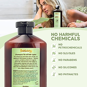 Botany Natural Shampoo for all Hair types with Organic Coconut Oil, Tea Tree, and Aloe Vera - Vegan Shampoo for Women and Men SLS/SLES, Silicon, Paraben and Cruelty Free,17.6 oz
