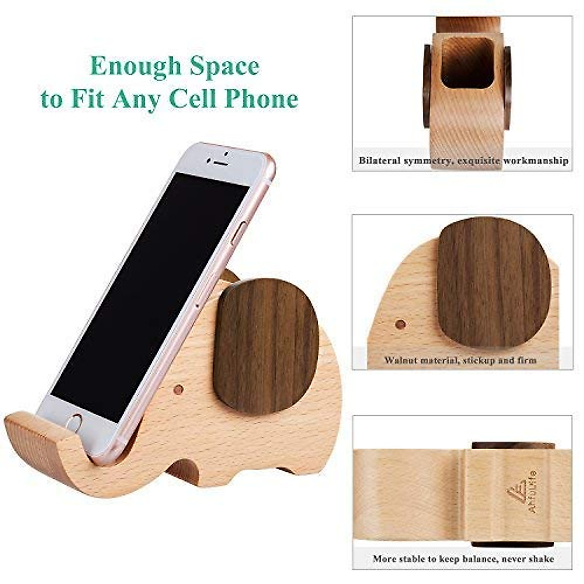 AhfuLife Wooden Elephant Cell Phone Holder/Stand with Pen&Pencil Holder/Pot, Desk Decoration Multi-functional Supplies Stationery Organizer, Birthday Graduation Gift (Elephant Pen Pot)