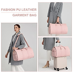 Convertible Carry on Garment Bag for Women,Leather Garment Bags for Travel with Shoe Pouch 2 in 1 Hanging Suitcase Suit Bag for Women Travel Bags for Women Duffle Bag Garment Bag Gifts for Women Pink