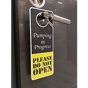 Do Not Disturb Sign - Pumping in Progress Do Not Open, Door Hanger 2 Pack, Double Sided, Ideal for Using in Any Places