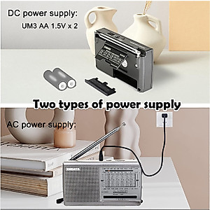 XHDATA D219 Portable AM FM Shortwave Radio Battery Operated Small Great Reception Radio with Good Sound,Earphone Jack for Elder,Home,Child [Silver]