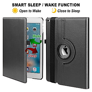 Case for Case Fit 9.7 2018 2017 / Air 2 / Air - 360 Degree Rotating Case Cover for 9.7'' (5th Generation, 6th Gen) / Air 2 / Air with Auto Sleep Wake (Black)