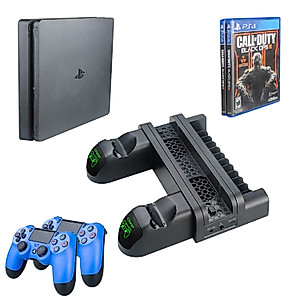 VSEER PS4 Stand Cooling Fan Station for PS4/PS4 Slim/PS4 Pro,PS4 Vertical Charging Station with Dual Controller,PS4 Accessories with Game Storage for PS Consoles