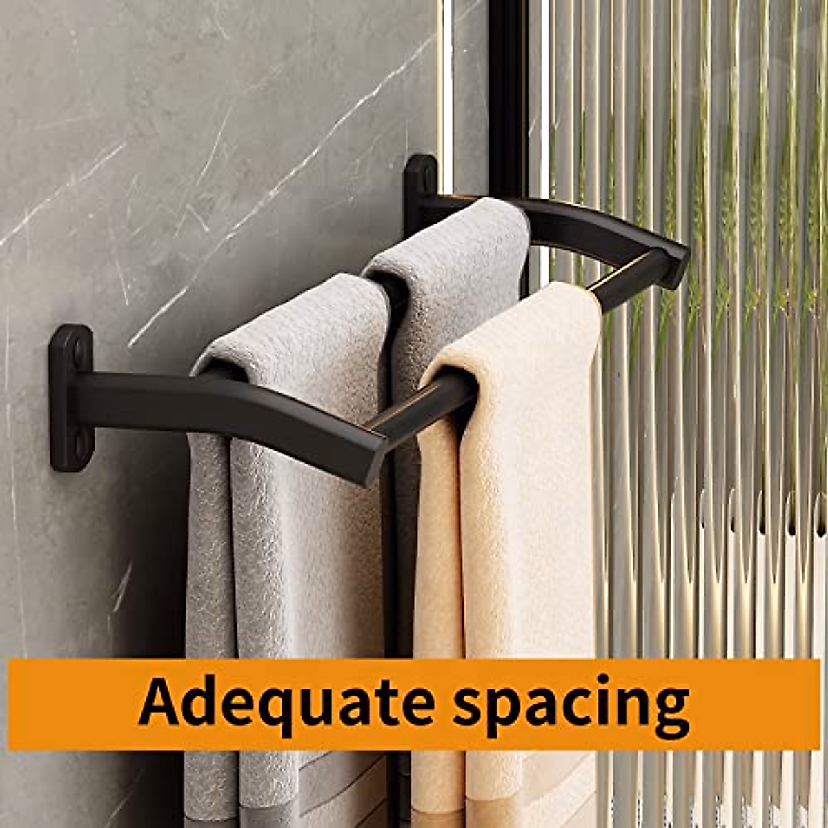 16" Towel Holder for Bathroom Wall Mounted, Matte Black Towel Rack, Double Towel Bar