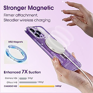 CASEKOO Genuine Official for iPhone 14 Pro Max Case with Magnetic Ring Stand [Compatible with MagSafe] [16FT Military-Grade Protection] Shockproof Twinkle Star Phone Grip Cover 6.7'', Sparkle Purple