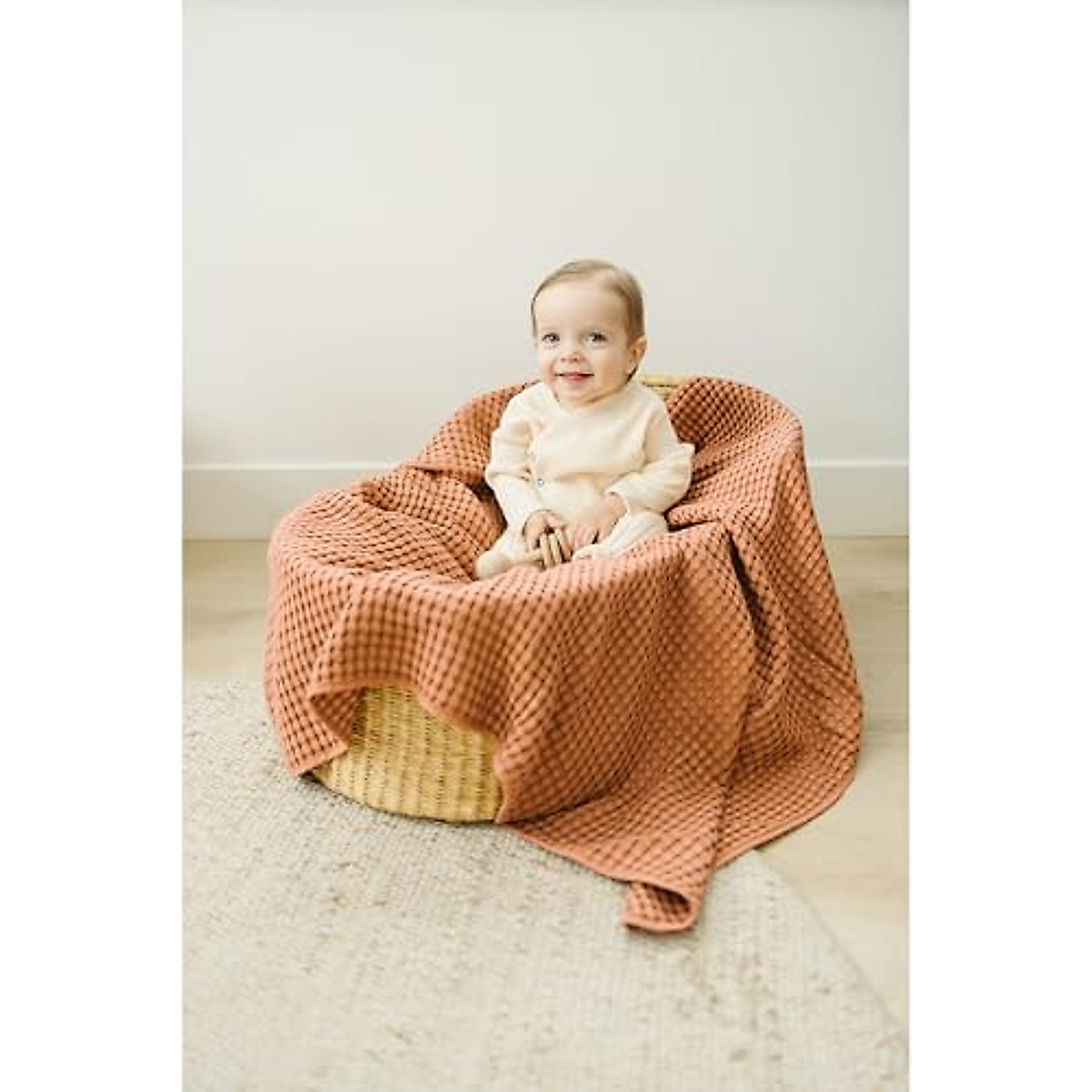 Konssy Waffle Baby Blankets, Nursery Blankets for Boys Girls, Swaddle Blankets Neutral Soft Lightweight Toddler and Kids Throw Blankets(Brown)