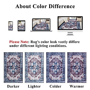 Topotdor Washable Rugs 6x9 Vintage Area Rugs Non-Slip Area Rugs Low Pile Floor Carpet Printed Soft Durable Stain Resistant Foldable Rugs Living Room Dining Room Bedroom,Burgundy