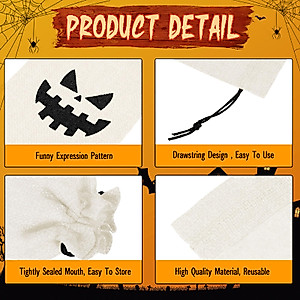 Shappy 48 Pcs 16 Styles Halloween Pumpkin Burlap Candy Bags Bulk with Drawstring Bags 4 x 6 Inch Pumpkin Goody Bags Trick or Treat Halloween Burlap Bags for Kids Halloween Party (White)