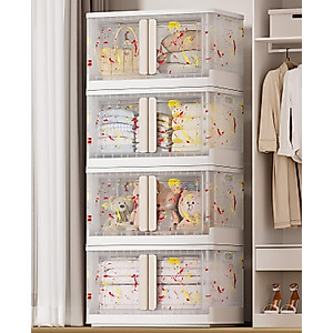 HAIXIN 400QT Stackable Storage Bins With Lids, Plastic Clear Storage Bins Collapsible Storage Drawers, 4 Pack Closet Organizers and Storage Containers with Doors and Wheels For Home, Office, Dorm
