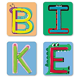 Dough Tools Alphabet A-Z 26 Modeling Dough Cards Learn Letters and Shapes with 4 Non-Toxic Compound Multi Colors Dough for Kids Gift Ages 3 Years and Up