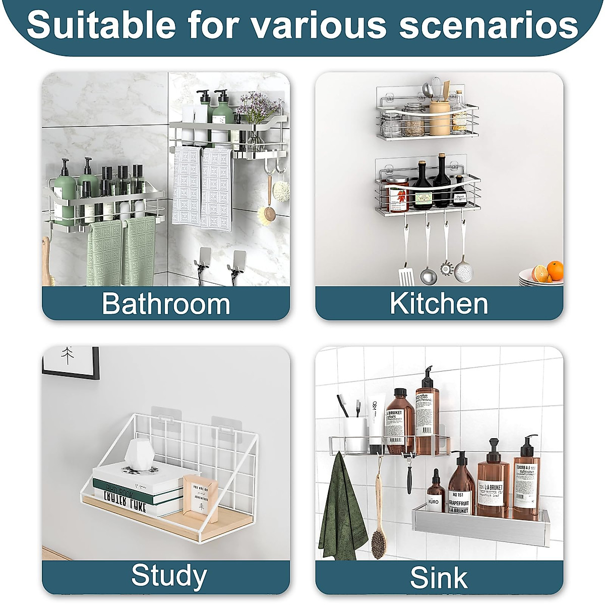 20pcs Shower Caddy Adhesive Replacement, Strong Adhesive for Shower Caddy Sticker, Shower Caddy Adhesive No Drilling for Corner Shelf Basket, Bathroom Storage Shelves, Kitchen Racks and Soap Holder