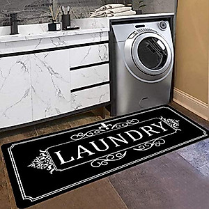 ABREEZE Black Rug Laundry Room Runner Rug Laundry Rug Laundry Floor Mat Durable Washhouse Mat Black Rug Non-Slip Doormat Farmhouse Rug 20x59