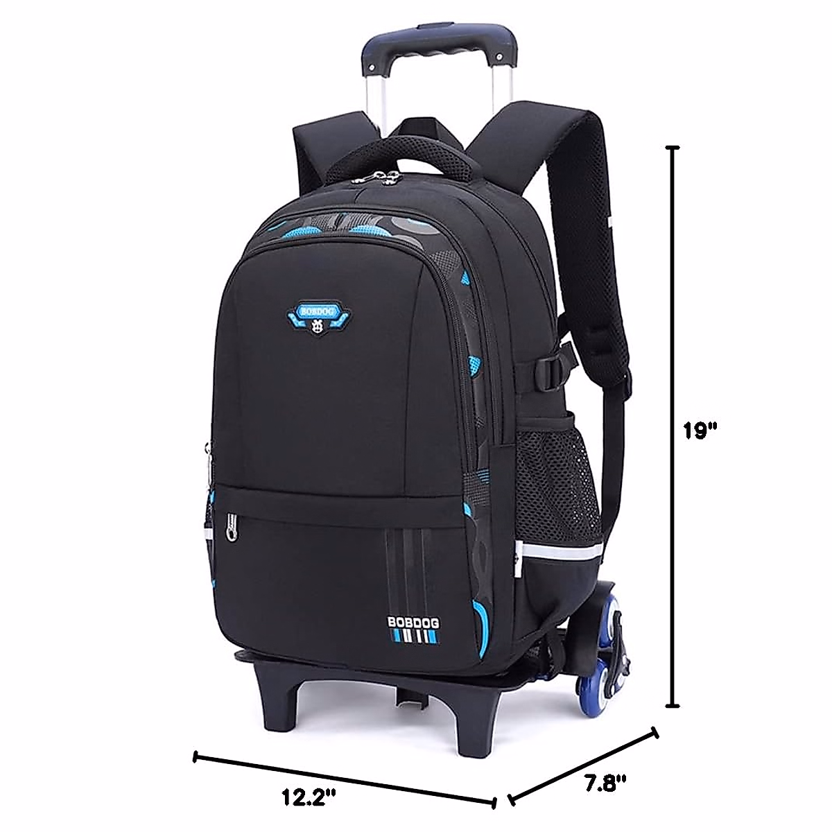 LANSHIYA 3 Pcs Kids Rolling Backpack Blue Geometric with Wheels Trolley School Bag Set for Boys