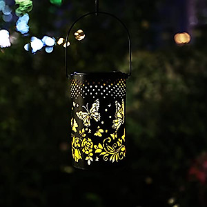YJFWAL Solar Lantern Lights, Hanging Lights Outdoor, Pathway Lights, Solar Table Lights Waterproof, for Garden, Patio, Lawn, Yard, Deck, Tree, Party Decor (Warm White Butterfly