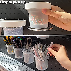 Peg Board Organizer Storage Jars with Steel Rings Peg Board Cups Bins Pegboard Accessories for Garage Storage, Organization, Craft Sewing -Set of 12(Half-Clear White)