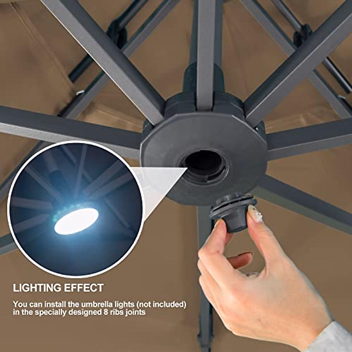 LKINBO 9X9FT Cantilever Umbrella Double Top Outdoor Umbrellas Large Patio Umbrella Windproof Offset Umbrella Heavy Duty Hanging Sun Umbrella With Cross Base for Garden Deck Pool Beach Market, Khaki