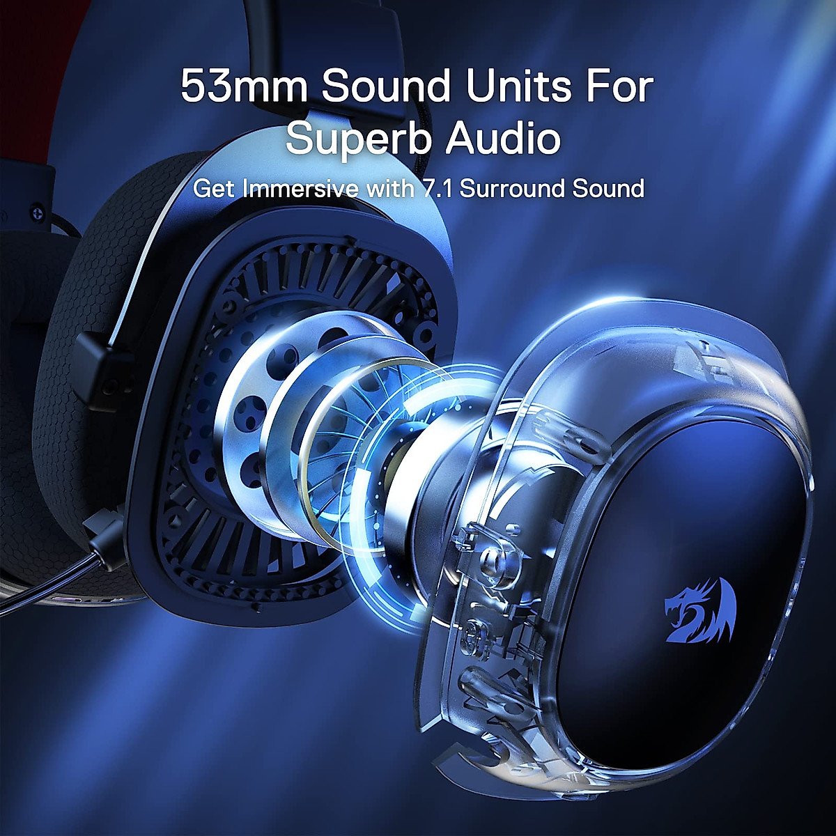 Redragon H510 PRO Zeus-X RGB Wireless Gaming Headset - 7.1 Surround Sound - 53MM Audio Drivers in Memory Foam Ear Pads w/Durable Fabric Cover- Multi Platforms Headphone - USB Powered for PC/PS4/NS