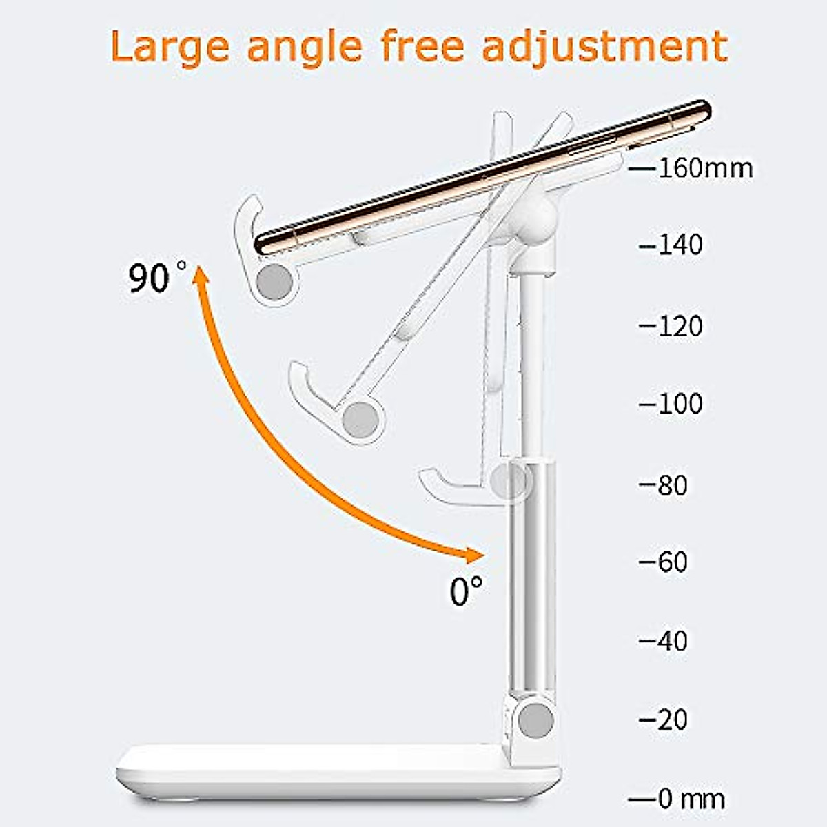 LOBKIN Phone Stand for Desk, Foldable Portable Adjustable Tablet Cell Phone Holder Charging Dock Cellphone Holder Office, Sturdy Mobile Stand Hand Metal Desktop iPhone Stand (White)