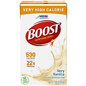 Boost Very High Calorie Nutritional Drink Very Vanilla, Made with Natural Vanilla Flavor & No Artificial Flavors, Colors & Sweeteners, 8 FL OZ (Pack of 24)