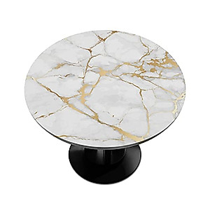 Round Tablecloth with Elastic Edge, White Gold Marble Fitted Tablecloth Waterproof Wipeable Round Table Cover for Indoor Outdoor Patio Dining Kitchen Fit Table up to 45"-56" Diameter