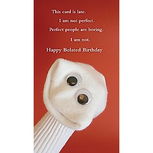 Quiplip Belated Birthday Sock (6-Pack) Greeting Cards