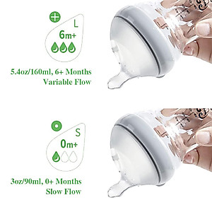 haakaa Gen.3 Natural Glass Baby Bottle Set 4oz & 6oz - Wide Neck Anti-Colic Slow Varibale Flow Nipple, 0M+ 3M+ 6M+ Breastfed Babies